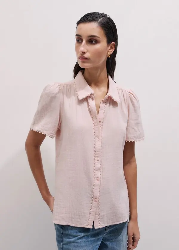 ME+EM Cheesecloth Trim Detail Blouse - Blush Pink