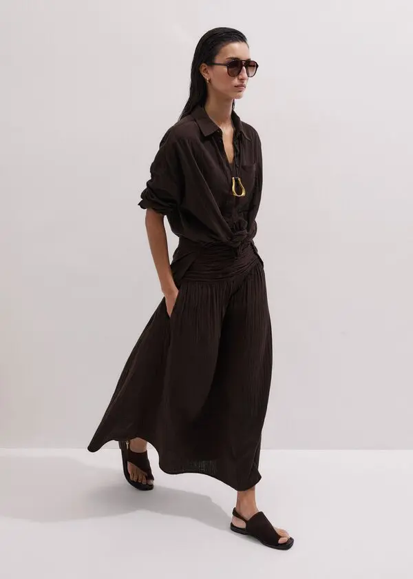 ME+EM Relaxed Cotton Maxi Skirt - Ganache Brown