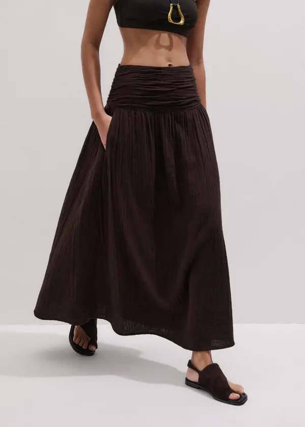 ME+EM Relaxed Cotton Maxi Skirt - Ganache Brown