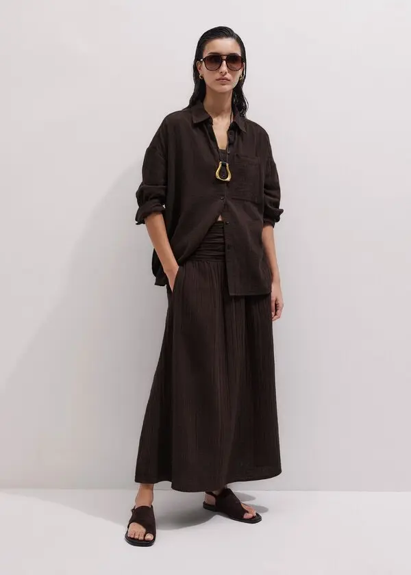 ME+EM Relaxed Cotton Maxi Skirt - Ganache Brown