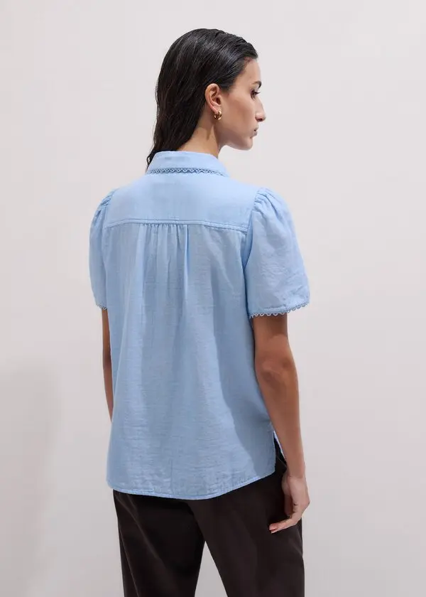 ME+EM Cheesecloth Trim Blouse - Chambray Blue
