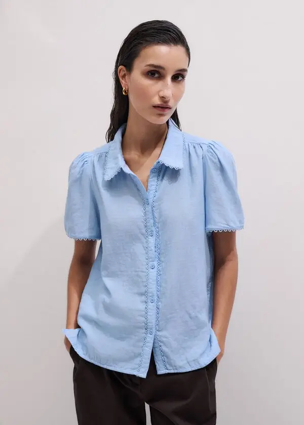 ME+EM Cheesecloth Trim Blouse - Chambray Blue