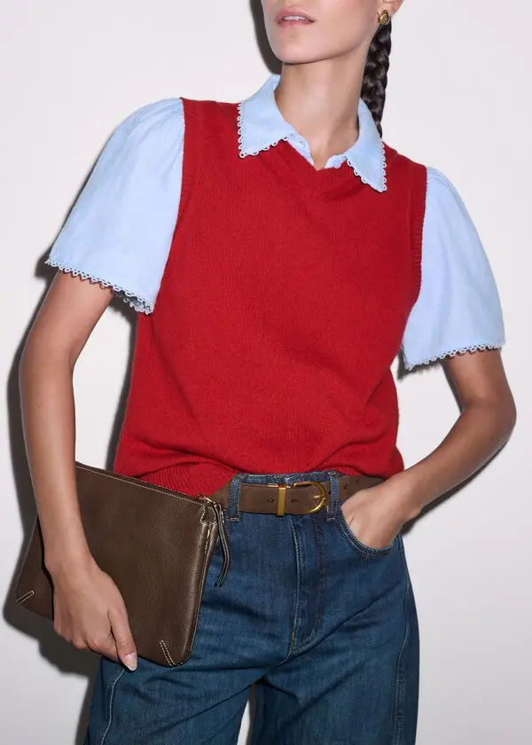 ME+EM Cheesecloth Trim Blouse - Chambray Blue