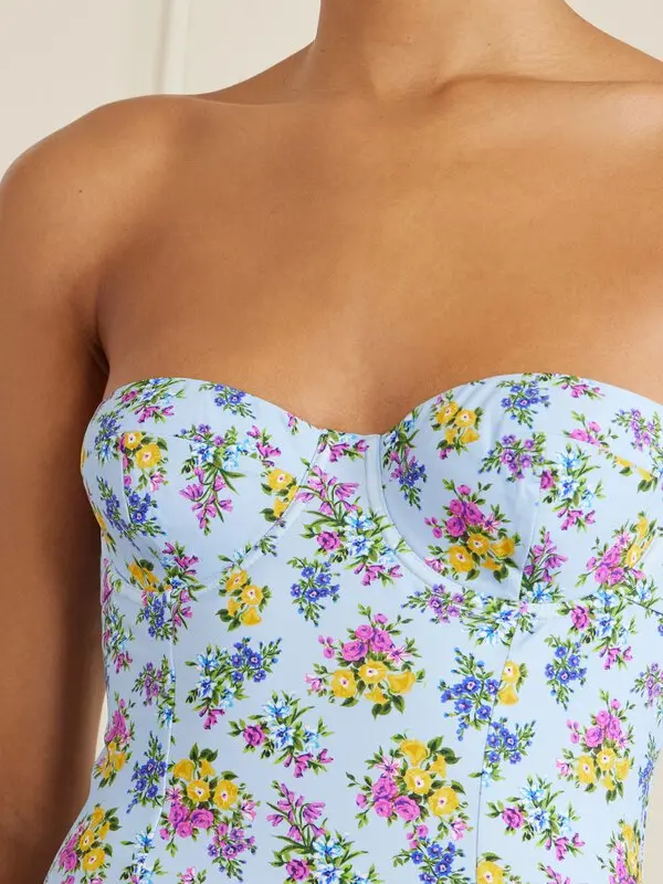 Dolce & Gabbana Embellished Floral-print One-piece Swimsuit - Blue