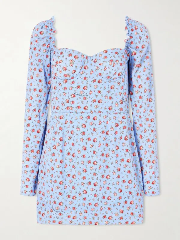 Dolce & Gabbana Floral-print Stretch-silk Mini Dress - Blue