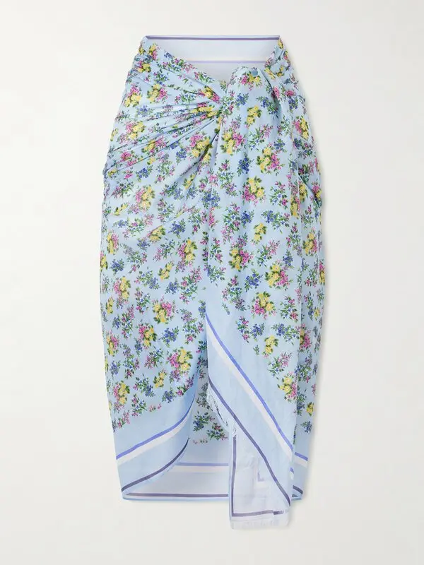 Dolce & Gabbana Floral-print Fringed Cotton-voile Coverup - Blue