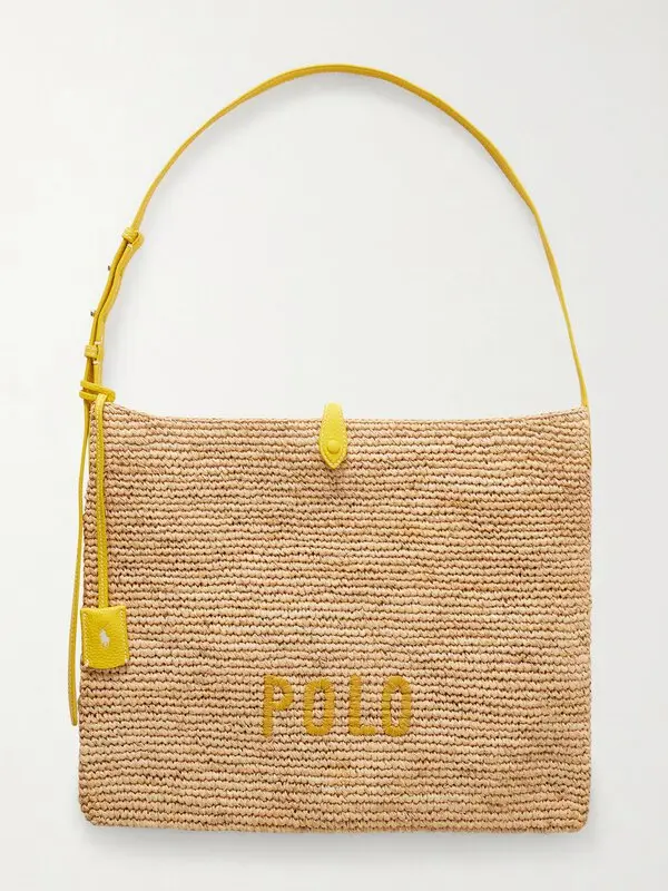 Polo Ralph Lauren Leather-trimmed Embroidered Raffia Shoulder Bag - Neutrals