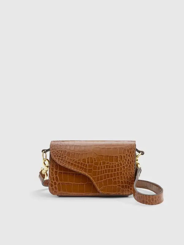 ATP ATELIER Corsina Printed Croco Shoulder Bag - Cannella