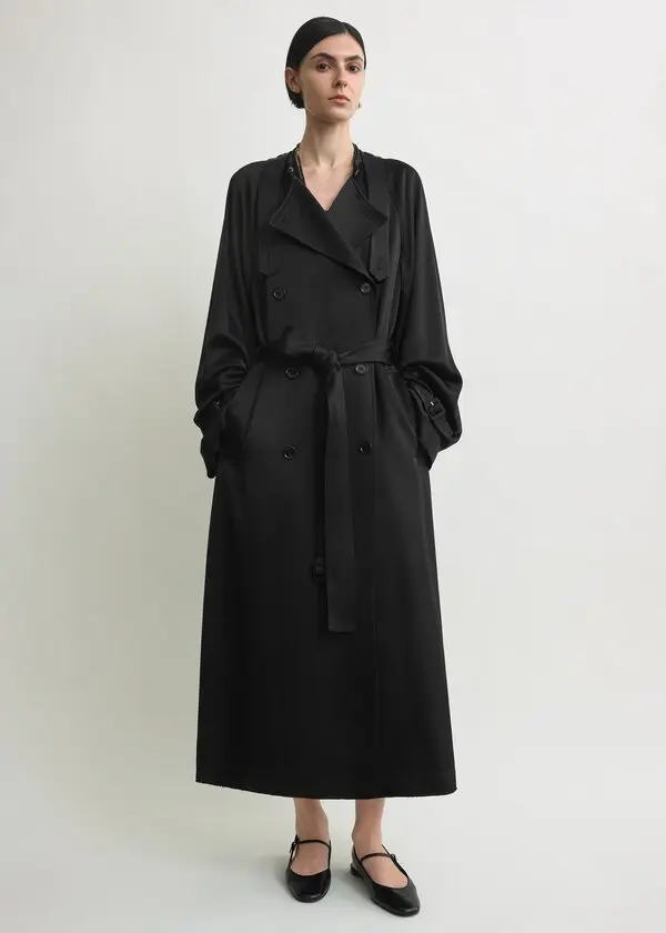 TOTEME Draped Satin Trench - Black