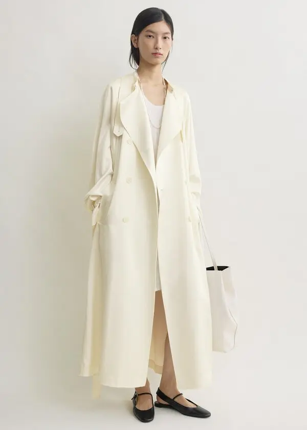 TOTEME Draped Satin Trench - Off-white