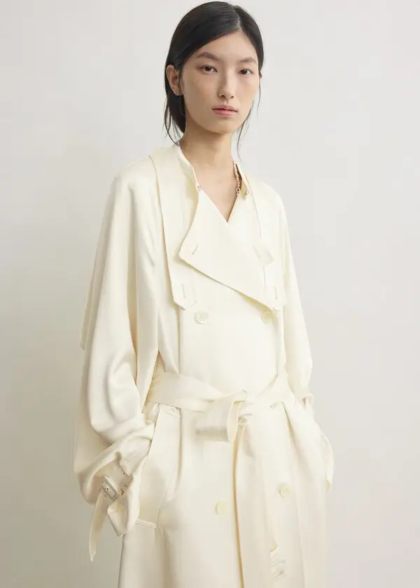 TOTEME Draped Satin Trench - Off-white