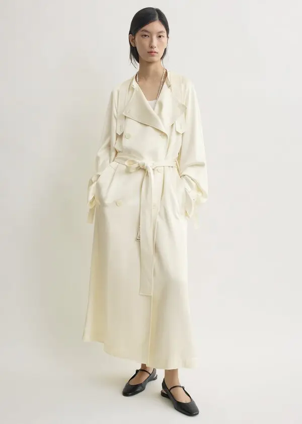 TOTEME Draped Satin Trench - Off-white