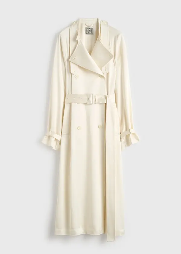 TOTEME Draped Satin Trench - Off-white