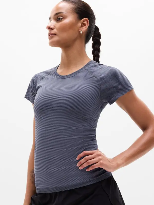 Athleta Momentum Flex Tee - Slate Mini Stripe