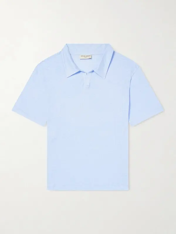 Officine Générale Simon Linen Polo Shirt - Blue