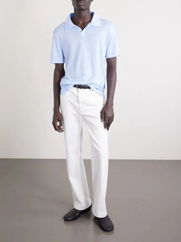 Officine Générale Simon Linen Polo Shirt - Blue