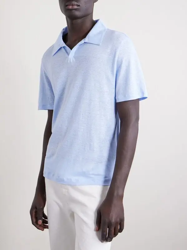 Officine Générale Simon Linen Polo Shirt - Blue