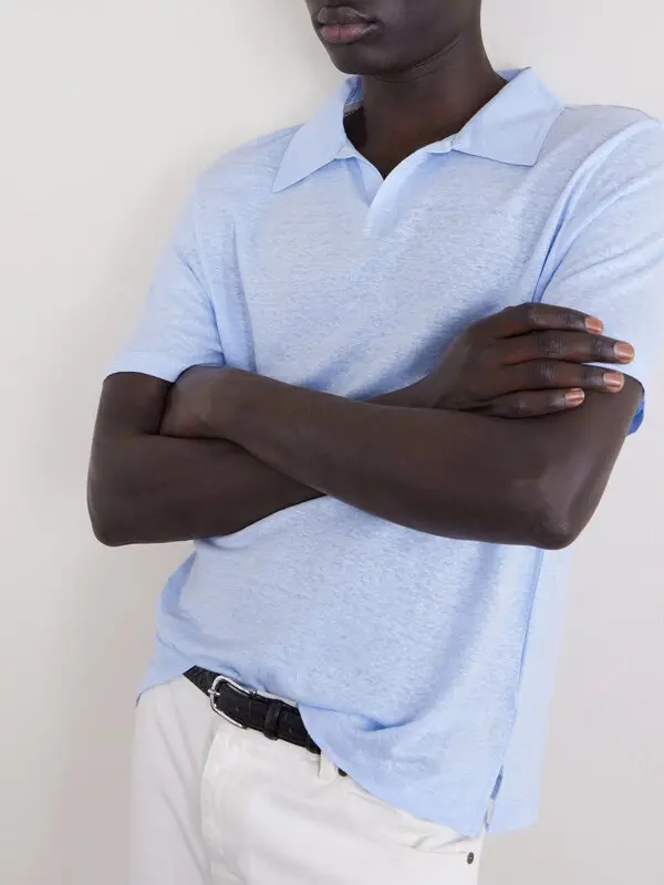 Officine Générale Simon Linen Polo Shirt - Blue