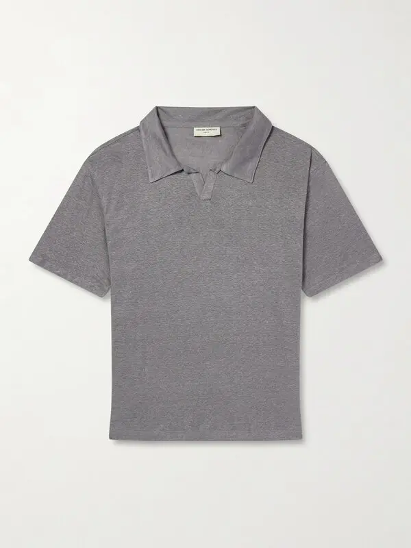 Officine Générale Simon Linen Polo Shirt - Gray