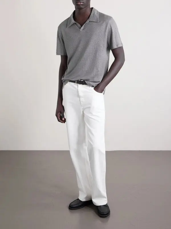 Officine Générale Simon Linen Polo Shirt - Gray