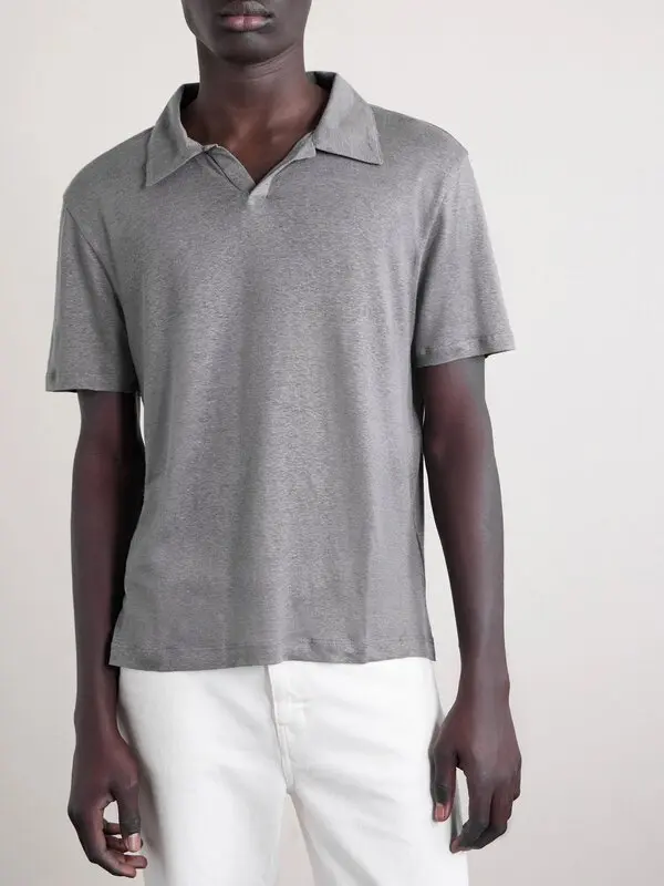 Officine Générale Simon Linen Polo Shirt - Gray