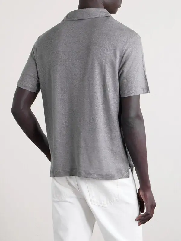 Officine Générale Simon Linen Polo Shirt - Gray