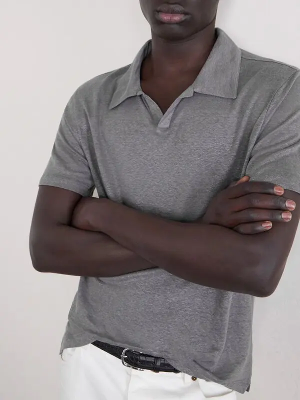 Officine Générale Simon Linen Polo Shirt - Gray
