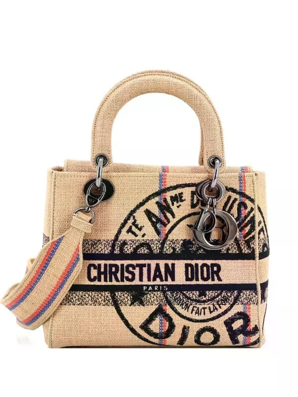Dior Lady D-lite Raffia Embroidered Satchel - Neutrals