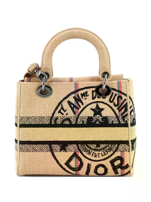 Dior Lady D-lite Raffia Embroidered Satchel - Neutrals