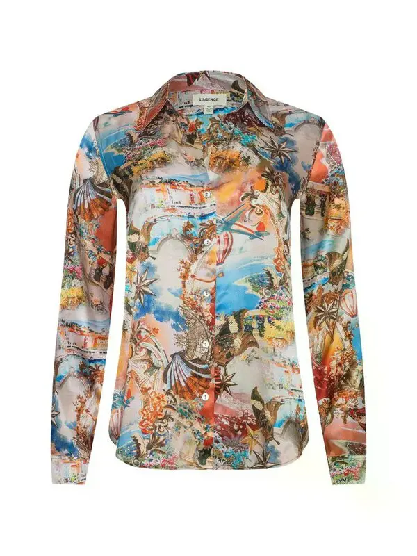 L'Agence Printed Long-sleeve Blouse