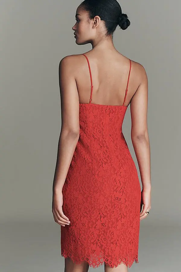 Afrm Theresa V-Neck Lace Dress - Kiss Red | Editorialist