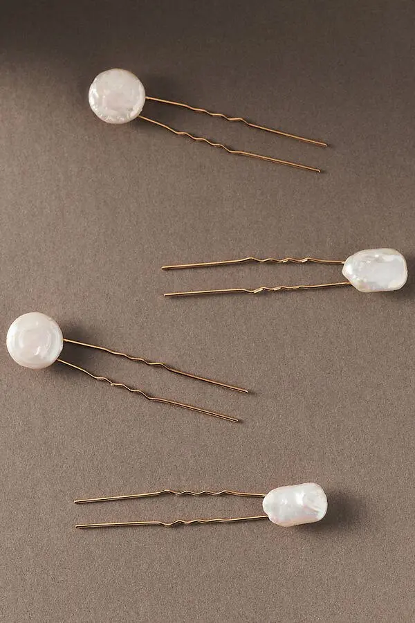 Anthropologie Freshwater Hair Pins Set Of 4 - Pearl