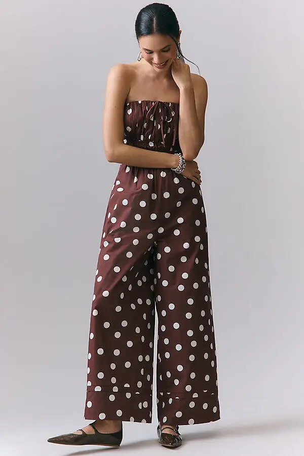 THE SOMERSET COLLECTION BY ANTHROPOLOGIE The Somerset Cotton Jumpsuit - Brown Dot