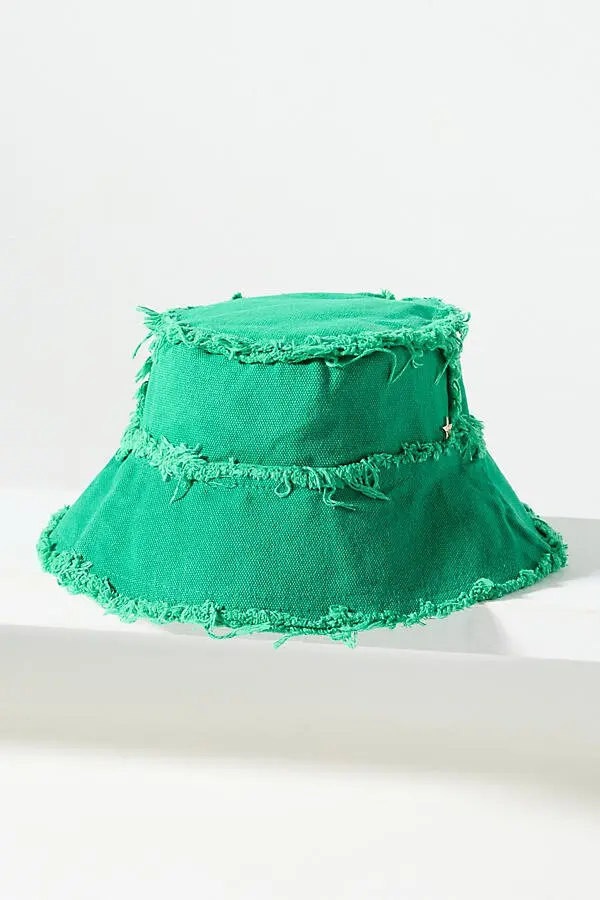 Jocelyn Cotton Frayed Bucket Hat - Green