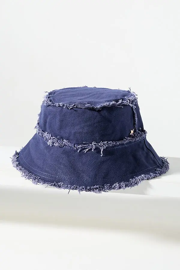 Jocelyn Cotton Frayed Bucket Hat - Navy