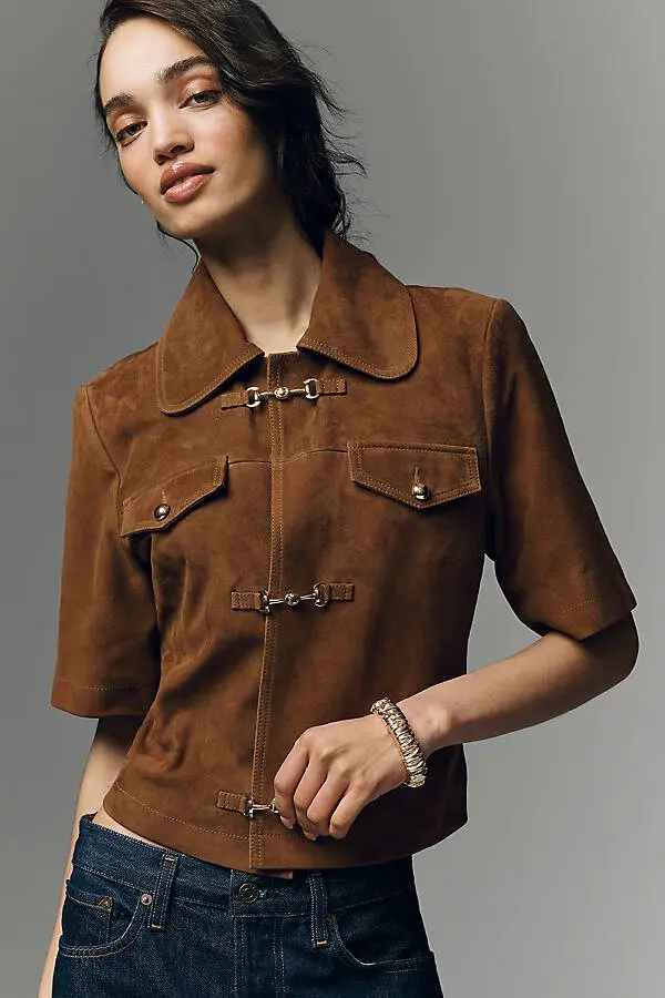 Maeve Boxy Suede Lady Jacket - Camel