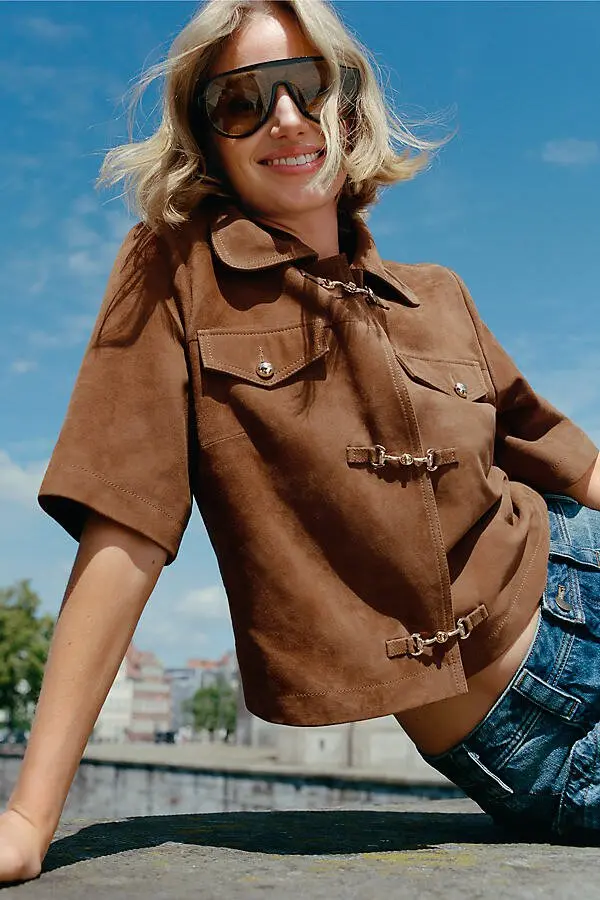 Maeve Suede Boxy Lady Jacket