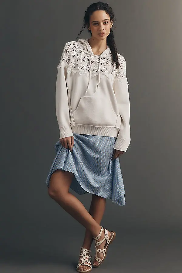 Anthropologie Lace Trim Hoodie
