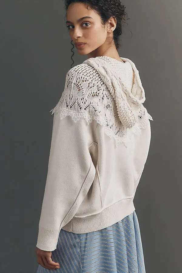 Anthropologie Lace Trim Hoodie