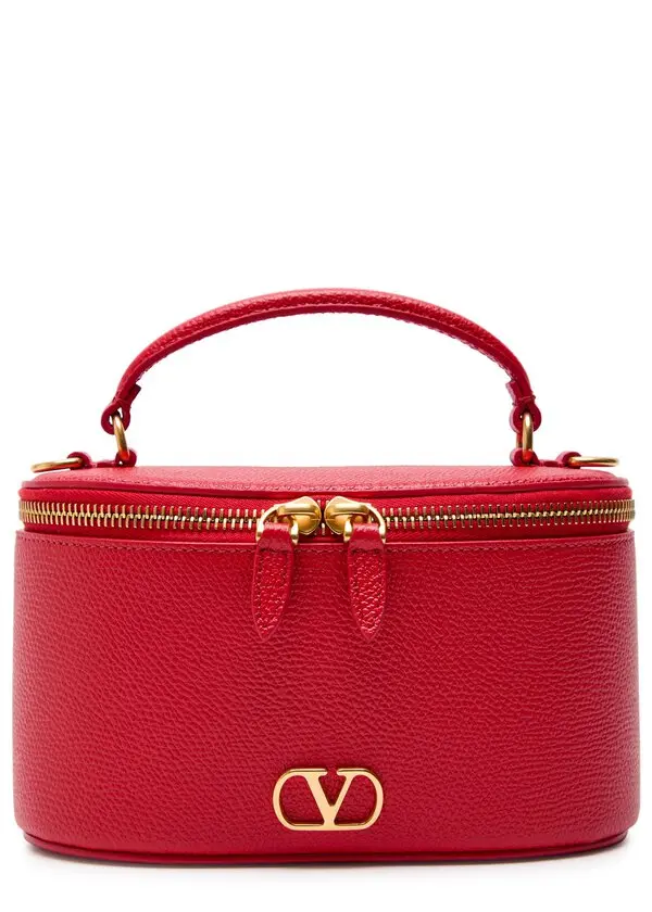 Valentino Garavani Vlogo Grained Leather Vanity Case Bag - Red
