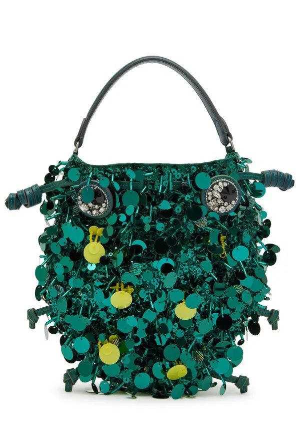 ANYA HINDMARCH Beetle Sequin-embellished Cross-body Bag - Teal