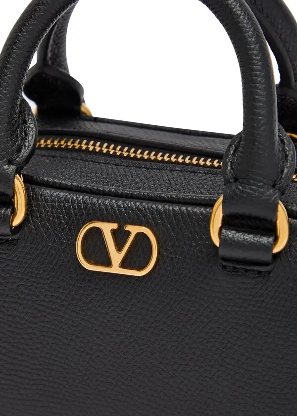 Valentino Garavani Vlogo Mini Pebbled Leather Top Handle Bag - Black