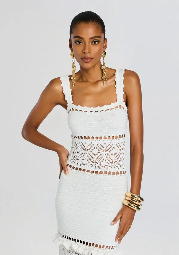 Retrofete Winona Crochet Maxi Dress - Metallic White | Editorialist