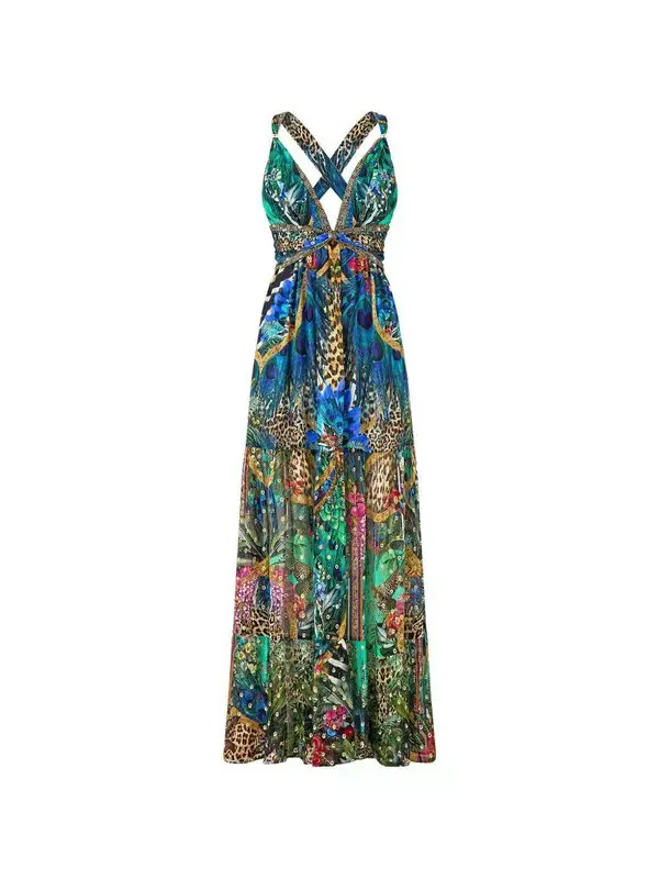 Camilla Beaded-strap Maxi Dress - Blue