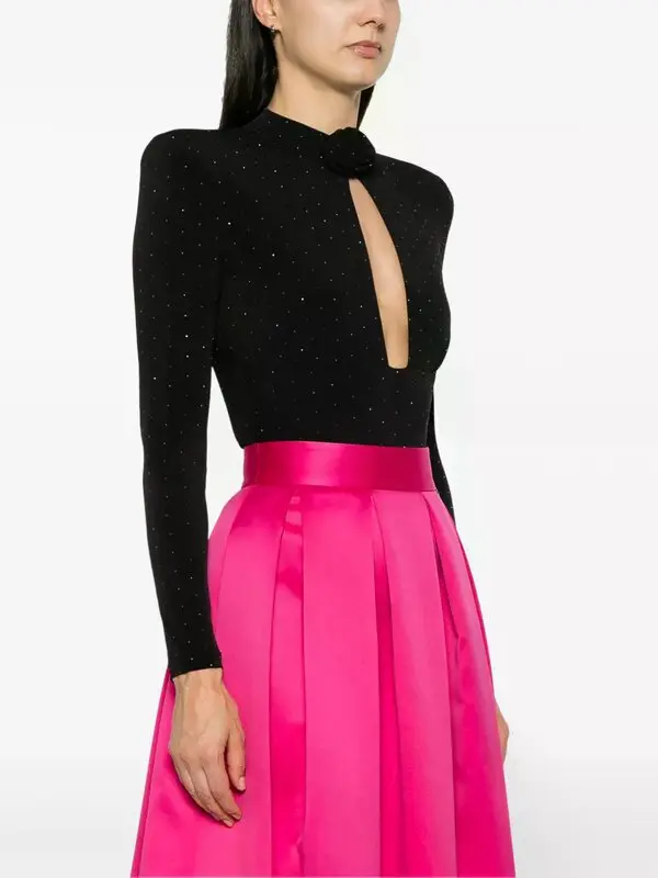 NISSA Embellished Bodysuit With Keyhole Neck And Floral Appliqu