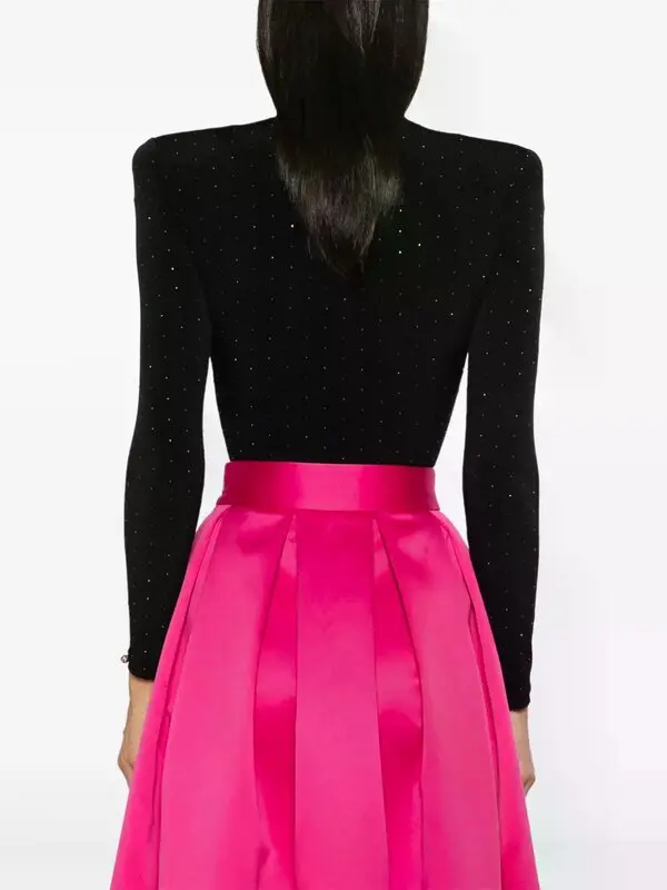 NISSA Embellished Bodysuit With Keyhole Neck And Floral Appliqu