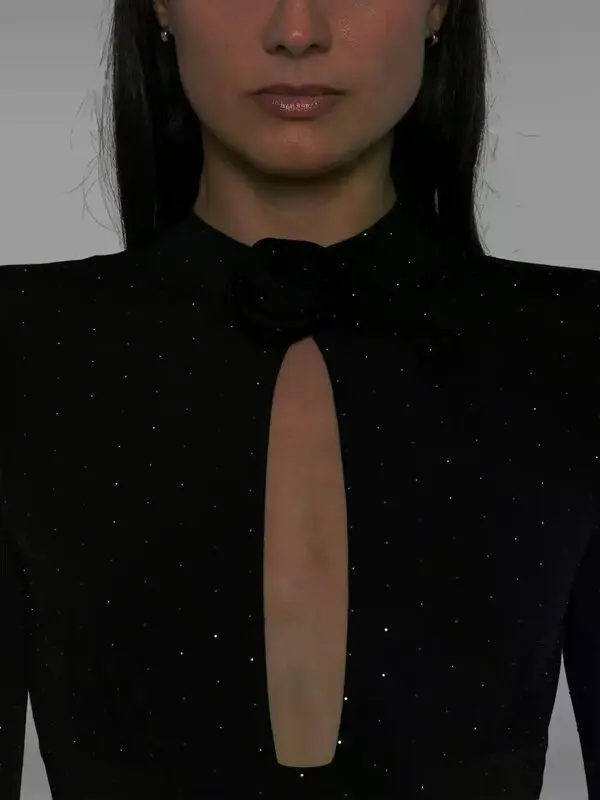 NISSA Embellished Bodysuit With Keyhole Neck And Floral Appliqu