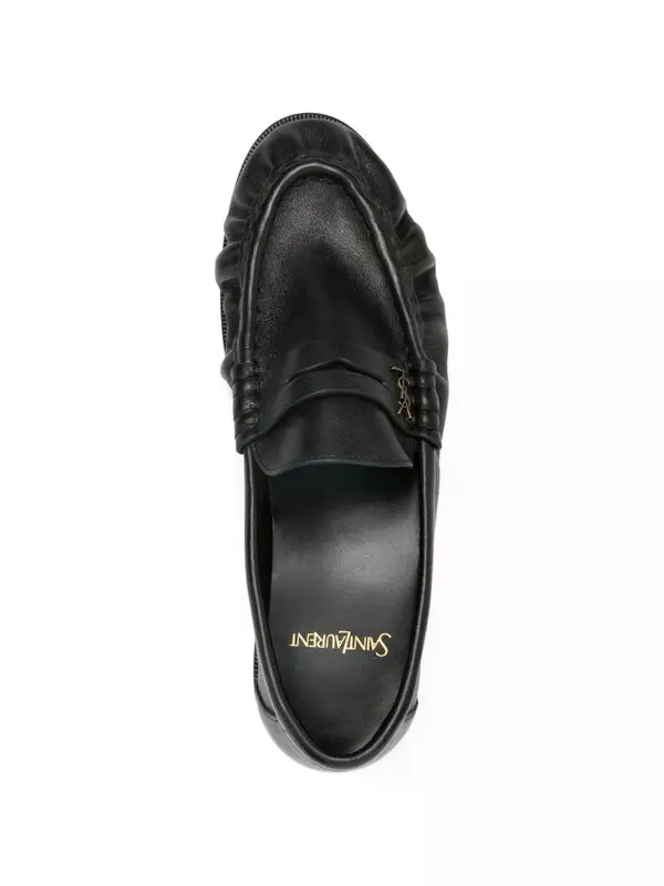 Saint Laurent Logo Plaque Gathered Loafers
