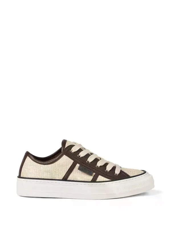 Brunello Cucinelli Techno Raffia Sneakers With Monili Detail