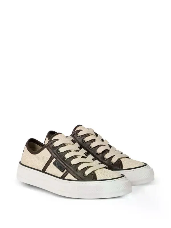 Brunello Cucinelli Techno Raffia Sneakers With Monili Detail